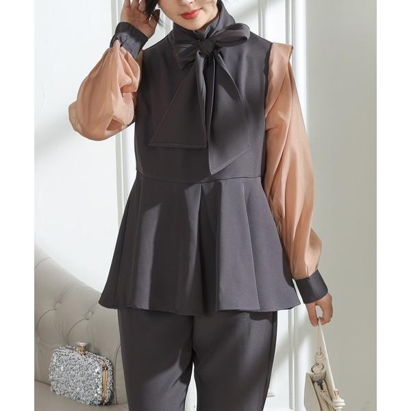 『タイムセール実施中』ZOZO問い合わせ番号:95219368ショップ:Lace Ladies，レースレディースブランド:Lace Ladies，レースレディース商品名:スタンドカラー ボウタイリボン ペプラム ドッキング セットアップカテ...