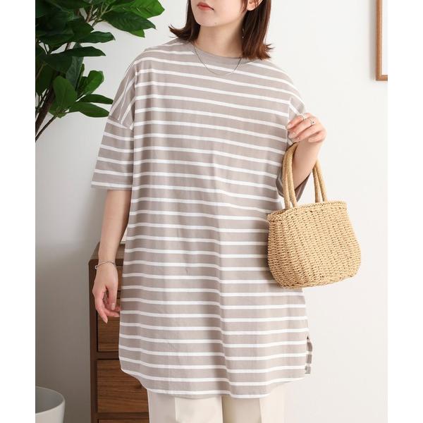 『タイムセール実施中』ZOZO問い合わせ番号:95255883ショップ:FUNALIVE，ファンアライブブランド:mitis，ミティス，FUNALIVE，ファンアライブ商品名:mitis 綿素材ボーダー柄 6分袖ワイドチュニック丈Tシャツカ...