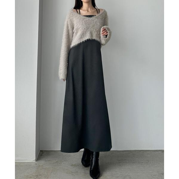 『タイムセール実施中』ZOZO問い合わせ番号:95348035ショップ:JUNOAH，ジュノアブランド:Louere，ルエレ商品名:シャギーショートニット＋セミフレアキャミワンピースSET[高身長サイズMT/低身長サイズS有り]カテゴリ:ワ...