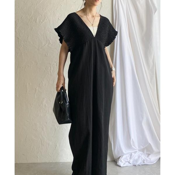 『セール実施中』ZOZO問い合わせ番号:95451578ショップ:wears，ウェアーズブランド:She's Closet，シーズクローゼット商品名:深Vネック ハイウエスト フレンチスリーブ シャーリングワイドパンツサロペットカテゴリ:オ...