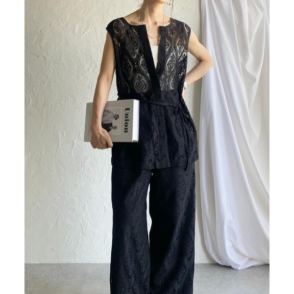 『セール実施中』ZOZO問い合わせ番号:95451584ショップ:wears，ウェアーズブランド:She's Closet，シーズクローゼット商品名:ノースリーブラッセルレースジレブラウス＆パンツスタイル上下セットアップカテゴリ:ジャケット...