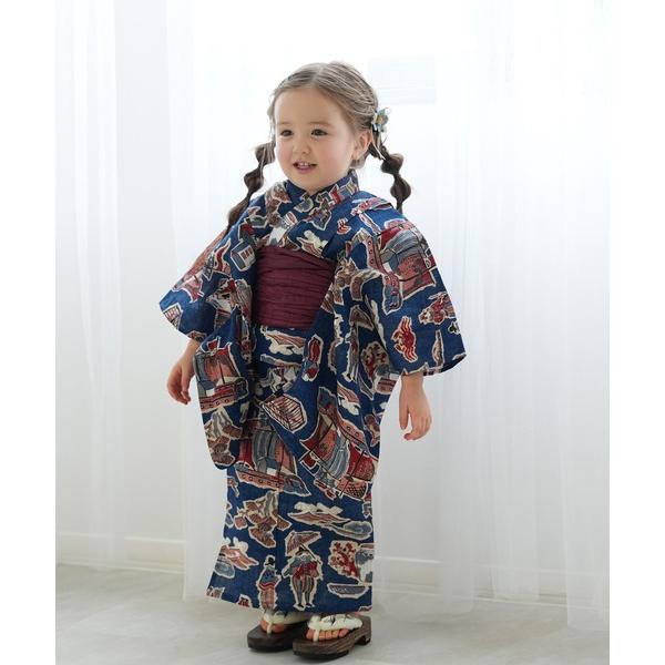 ZOZO問い合わせ番号:95579283ショップ:utatane，ウタタネブランド:utatane，ウタタネ商品名:キッズ浴衣3点セット ニコアンティーク 南蛮渡来 ネイビーカテゴリ:水着/着物・浴衣>浴衣ブランド品番:6510280...
