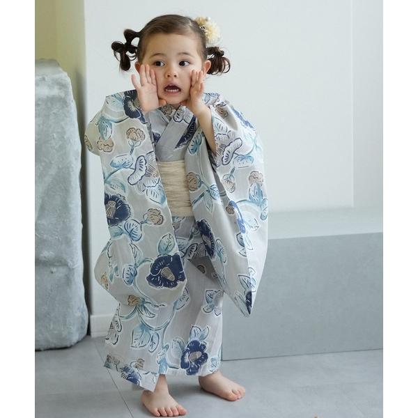ZOZO問い合わせ番号:95579311ショップ:utatane，ウタタネブランド:utatane，ウタタネ商品名:キッズ浴衣3点セット utatane 薄グレーに椿唐草カテゴリ:水着/着物・浴衣>浴衣ブランド品番:651027780...