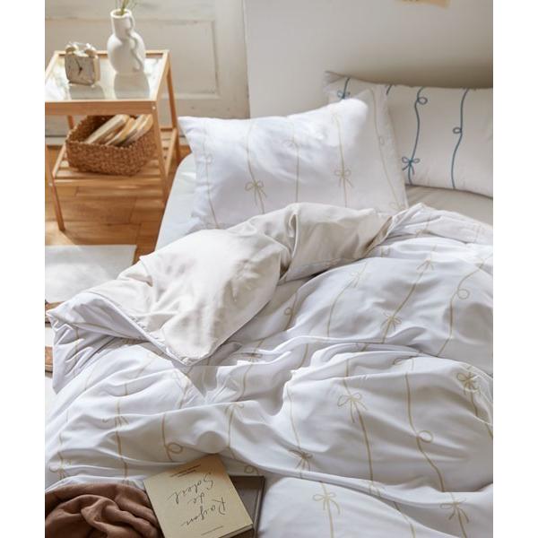 ZOZO問い合わせ番号:95579548ショップ:nissen，ニッセンブランド:COCOPLATZ interior，ココプラッツインテリア商品名:布団カバーセット ストライプリボン柄 2点セット｜シングル 【furry doudou./...