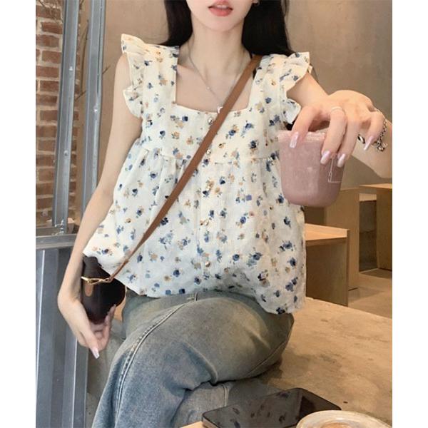 ZOZO問い合わせ番号:95613246ショップ:TONE，トーンブランド:i-dare，アイディア，TONE SELECT WEAR，トーンセレクトウェア商品名:【i-dare】花柄 フリル フレンチ スリーブ ブラウスカテゴリ:トップス...