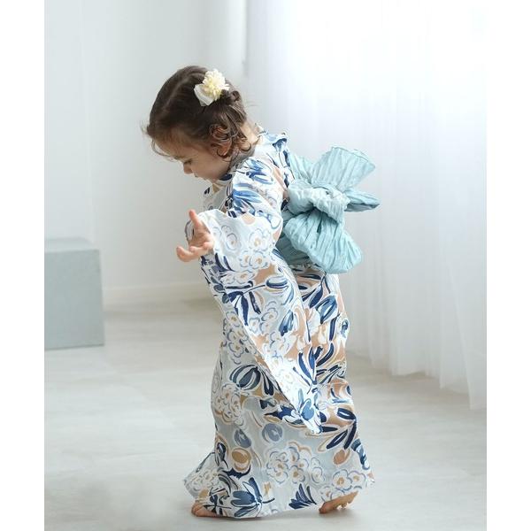 ZOZO問い合わせ番号:95648575ショップ:utatane，ウタタネブランド:utatane，ウタタネ商品名:キッズ浴衣3点セット ニコアンティーク フロスティブルーの花カテゴリ:水着/着物・浴衣>浴衣ブランド品番:651028...