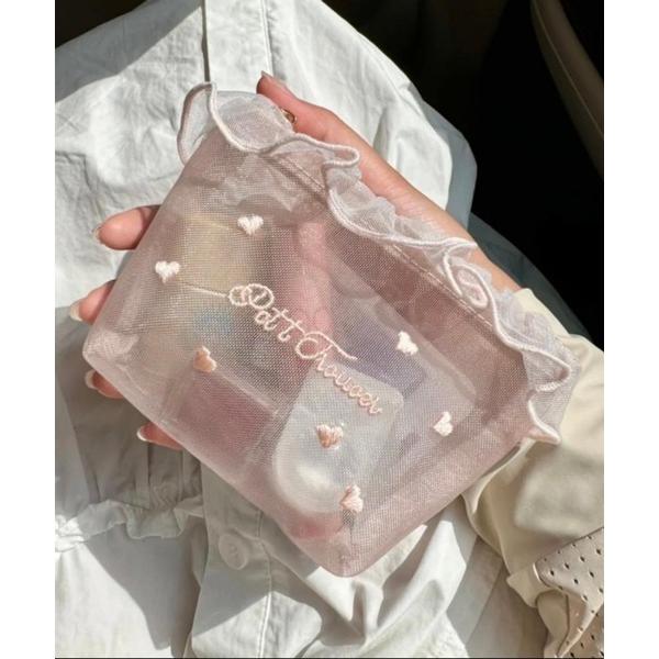 『タイムセール実施中』ZOZO問い合わせ番号:95681030ショップ:CERCA，チェルカブランド:Pochi Pouch，ポチポーチ商品名:Pochi Pouch/シースルーメッシュ フリル付き ハート刺繍 ポーチカテゴリ:財布/小物&...