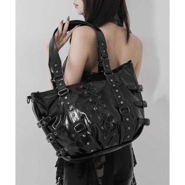 ZOZO問い合わせ番号:95714986ショップ:me+em select，ミームセレクトブランド:me+em select，ミームセレクト商品名:※※【 ショルダーストラップ付き２WAY 】レースアップベルテッドスタッズデザインヴィンテー...