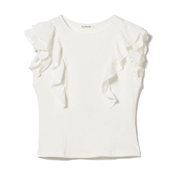 『セール実施中』ZOZO問い合わせ番号:95747455ショップ:BEAMS WOMEN，ビームスウィメンブランド:Ray BEAMS，レイビームス商品名:リブ ラッフル フリル スリーブ Tシャツカテゴリ:トップス>Tシャツ/カット...