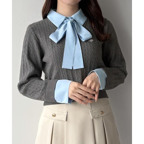 『タイムセール実施中』ZOZO問い合わせ番号:95841786ショップ:JUNOAH，ジュノアブランド:mipiarl，ミピアール商品名:【リボン取り外し可能】シャツドッキングケーブルショートニットカテゴリ:トップス>ニット/セーター...