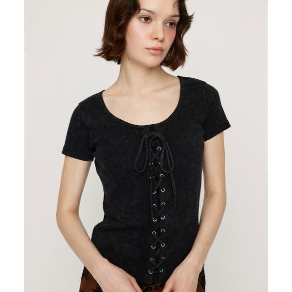 『タイムセール実施中』ZOZO問い合わせ番号:95874326ショップ:SLY，スライブランド:SLY，スライ商品名:LACE UP RIB TOPS レースアップ リブ トップス 半袖 夏服カテゴリ:トップス>Tシャツ/カットソーブ...