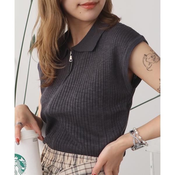 ZOZO問い合わせ番号:95910637ショップ:ROOP TOKYO，ループトーキョーブランド:ROOPTOKYO，ループトウキョウ商品名:Double-zip short-sleeved knit polo / ダブルジップ ニットポロ...