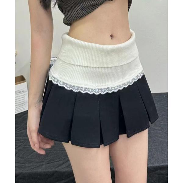 ZOZO問い合わせ番号:95911417ショップ:ROOP TOKYO，ループトーキョーブランド:ROOPTOKYO，ループトウキョウ商品名:Ribbed Lace Pleated Miniskirt / リブレース プリーツミニスカートカ...