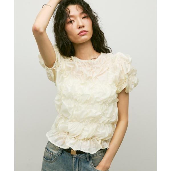 ZOZO問い合わせ番号:95945669ショップ:Auntie Rosa，アンティローザブランド:Lutim by u，ルチバイユー商品名:Shirring bubble top / シャーリングバブルトップスカテゴリ:トップス>Tシ...