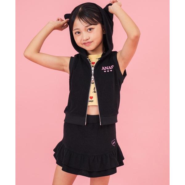 『タイムセール実施中』ZOZO問い合わせ番号:96072346ショップ:ANAP，アナップブランド:ANAP kids，アナップキッズ商品名:パイルネコ耳ノースリーブフーディー×ティアードスカートセットアップカテゴリ:ジャケット/アウター&...