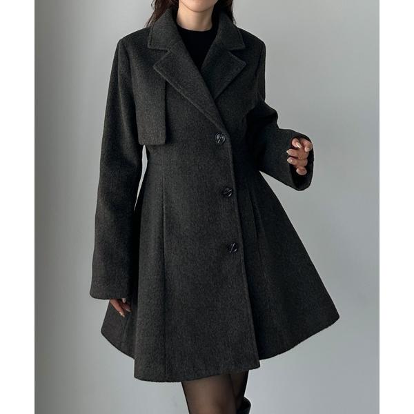 『タイムセール実施中』ZOZO問い合わせ番号:96138723ショップ:JUNOAH，ジュノアブランド:Louere，ルエレ商品名:ミドル丈ウエストシェイプフレアコートカテゴリ:ジャケット/アウター>チェスターコートブランド品番:fr...