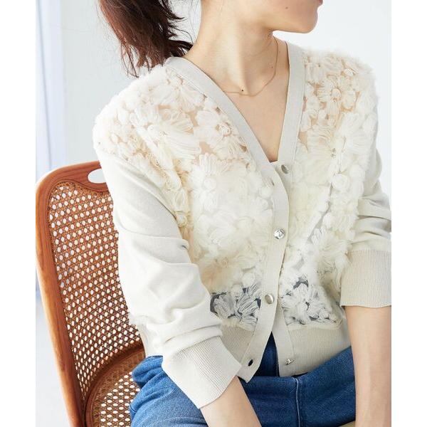 『タイムセール実施中』ZOZO問い合わせ番号:96139867ショップ:le.coeur blanc，ルクールブランブランド:le.coeur blanc，ルクールブラン商品名:【長袖】チュール刺繍Vネックカーディガンカテゴリ:トップス&g...