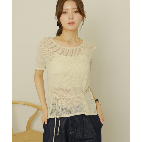 ZOZO問い合わせ番号:96140772ショップ:LAULEN，ローレンブランド:LAULEN，ローレン商品名:back conscious openwork knitting tops /バックコンシャス透かし編み半袖ニットトップスカテゴ...