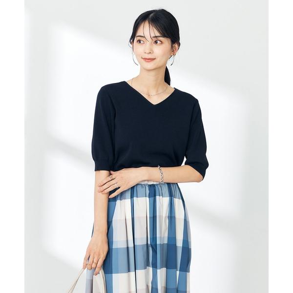 ZOZO問い合わせ番号:96174308ショップ:a.v.v，アー・ヴェ・ヴェブランド:a.v.v，アーヴェヴェ商品名:【接触冷感/UVカット】Vネックパフスリーブ美ラクるサマーニット【WEB限定】カテゴリ:トップス>ニット/セーター...