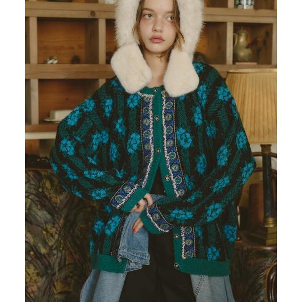 ZOZO問い合わせ番号:96338011ショップ:YARD PLUS/AUNT MARIE'S，ヤードプリュス/アントマリーズブランド:Unitage，ユニテージ商品名:ブークレ総柄ジャガードニットカーディガンカテゴリ:トップス>カー...