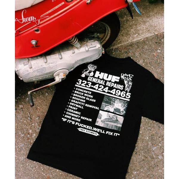 ZOZO問い合わせ番号:96531265ショップ:HUF，ハフブランド:HUF，ハフ商品名:GENERAL REPAIRS TEEカテゴリ:トップス>Tシャツ/カットソーブランド品番:25F_TS80272素材:コットン100%カラー...