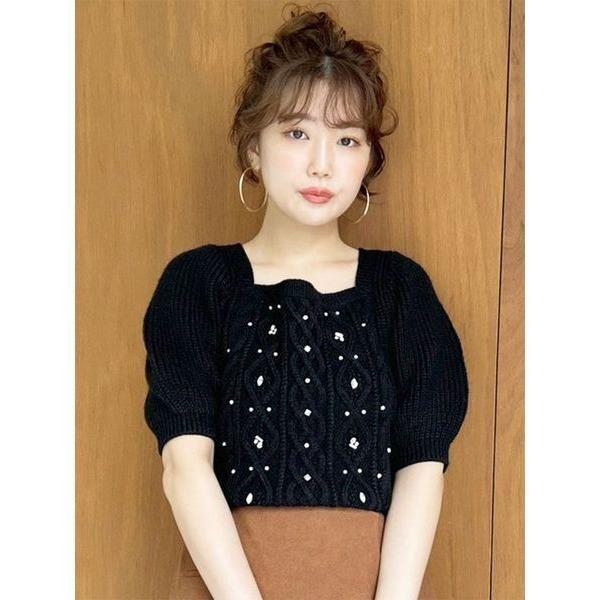 『セール実施中』ZOZO問い合わせ番号:96600110ショップ:LILY BROWN，リリー ブラウンブランド:LILY BROWN，リリーブラウン商品名:[L.B CANDY STOCK]シフォンリボンビジューニットトップスカテゴリ:ト...