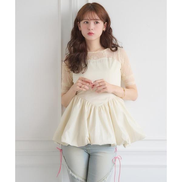 『セール実施中』ZOZO問い合わせ番号:96666544ショップ:Ambre Neige，アンブルネージュブランド:Ambre Neige，アンブルネージュ商品名:lace switching balloon tops / レースキリカエバ...