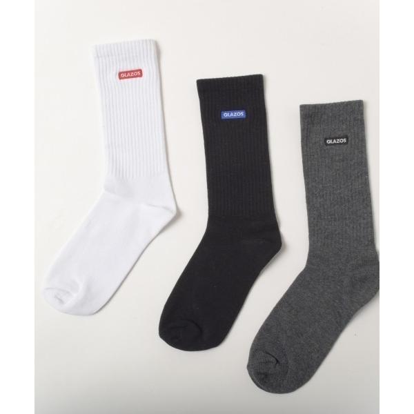 『セール実施中』※このアイテムは返品・交換対象外商品です。ZOZO問い合わせ番号:96697499ショップ:GLAZOS，グラソスブランド:GLAZOS，グラソス商品名:【大人向けサイズあり】クルー丈BOXロゴ刺繍ソックス３足セットカテゴリ...