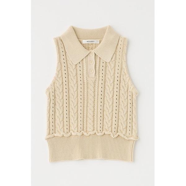 『タイムセール実施中』ZOZO問い合わせ番号:96863040ショップ:MOUSSY，マウジーブランド:MOUSSY，マウジー商品名:【EC・一部店舗限定】CABLE KNIT POLO タンクトップカテゴリ:トップス>タンクトップブ...