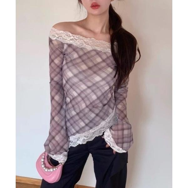 『タイムセール実施中』ZOZO問い合わせ番号:96863234ショップ:gossip！ロサンゼルス，ゴシップロサンゼルスブランド:gossip！ロサンゼルス，ゴシップロサンゼルス商品名:縁取りレース オフショルチェックトップスカテゴリ:トッ...