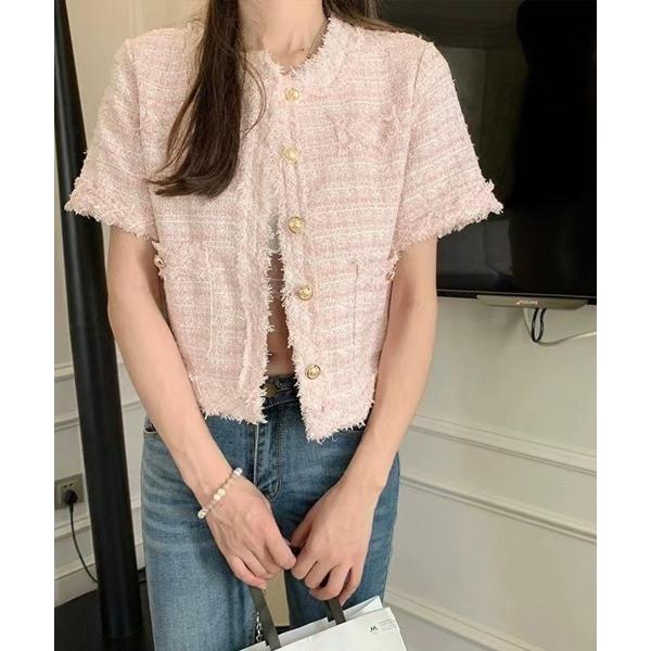 『セール実施中』ZOZO問い合わせ番号:96864227ショップ:Ada.，エイダブランド:Miniministore，ミニミニストア商品名:半袖ツイード風ジャケット レディース夏服カテゴリ:ジャケット/アウター>ノーカラージャケット...