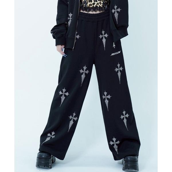 ZOZO問い合わせ番号:96864694ショップ:A'GEM/9 × .kom，エージェムナインブランド:REFLEM，レフレム商品名:『REFLEM/レフレム』クロス総柄ラインストーンスウェットワイドパンツカテゴリ:パンツ>スウェッ...