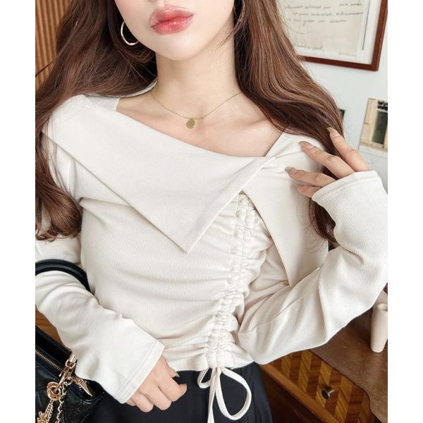 『タイムセール実施中』ZOZO問い合わせ番号:96993656ショップ:moment+，モーメントプラスブランド:moment+，モーメントプラス商品名:アシメカラードロスト長袖リブカットソートップスカテゴリ:トップス>Tシャツ/カッ...