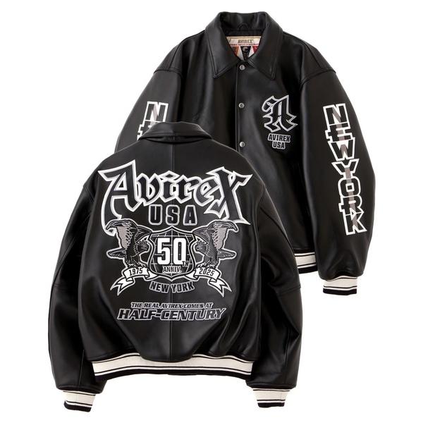 ZOZO問い合わせ番号:96994095ショップ:AVIREX，アヴィレックスブランド:AVIREX，アヴィレックス商品名:《50th Anniversary》GRAPHIC VARSITY LEATHER JACKET / 50周年 グラ...
