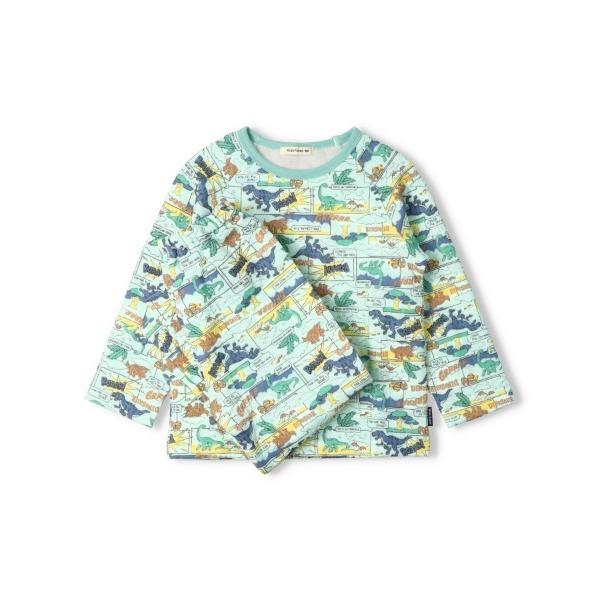 ZOZO問い合わせ番号:96994158ショップ:こどもの森e-shop，コドモノモリイーショップブランド:Kids Foret，キッズフォーレ商品名:綿100％　恐竜総柄長袖キルトパジャマカテゴリ:ルームウェア>ルームウェア/パジャ...