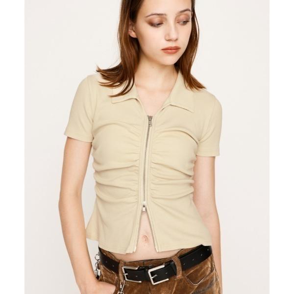 『セール実施中』ZOZO問い合わせ番号:97026423ショップ:SLY，スライブランド:SLY，スライ商品名:FRONT ZIP GATHER TOPS フロントジップ ギャザー トップス 半袖 秋服 夏服カテゴリ:トップス>Tシャ...