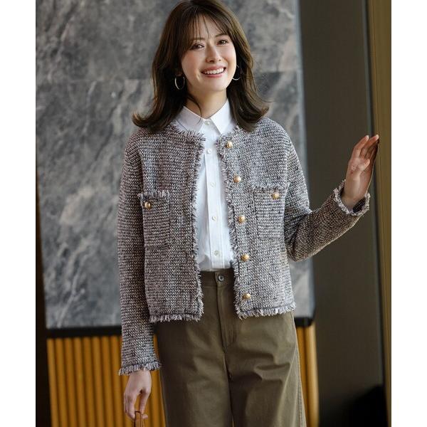 ZOZO問い合わせ番号:97128059ショップ:23区，ニジュウサンクブランド:23区，ニジュウサンク商品名:ツイード ニット ジャケットカテゴリ:ジャケット/アウター>ノーカラージャケットブランド品番:KRWOGA0361素材:ラ...