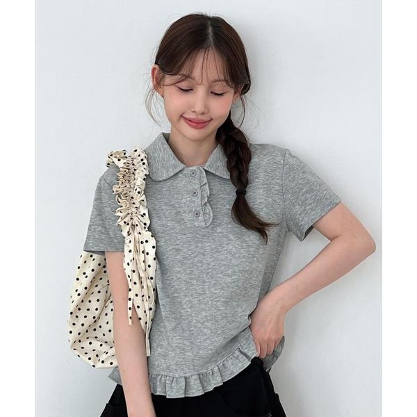 ZOZO問い合わせ番号:97189523ショップ:by muni:r，バイ ムニールブランド:by muni:r，バイ ムニール商品名:【着用動画あり・2色展開】フリルカラーコットン半袖Tシャツカテゴリ:トップス>Tシャツ/カットソー...