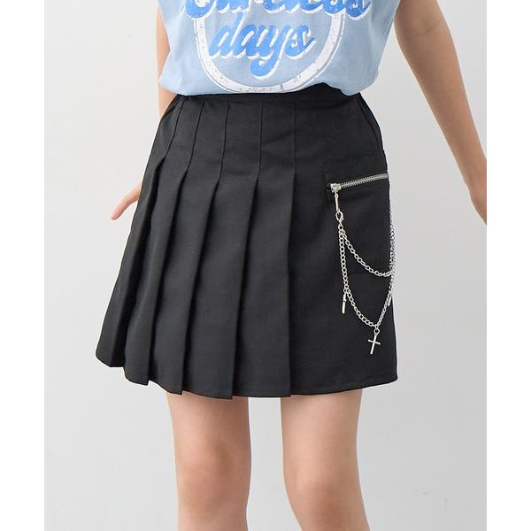『タイムセール実施中』ZOZO問い合わせ番号:97220474ショップ:cross marche，クロスマルシェブランド:BISKEE，ビスキー商品名:クロスチェーン付きプリーツスカート（インパン付き）カテゴリ:スカート>スカートブラ...