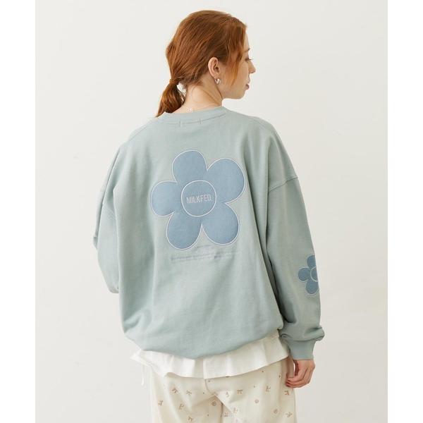 ZOZO問い合わせ番号:97221202ショップ:MILKFED.，ミルクフェドブランド:MILKFED.，ミルクフェド商品名:FLOWER ELBOW PATCH SWEAT TOPカテゴリ:トップス>スウェットブランド品番:103...