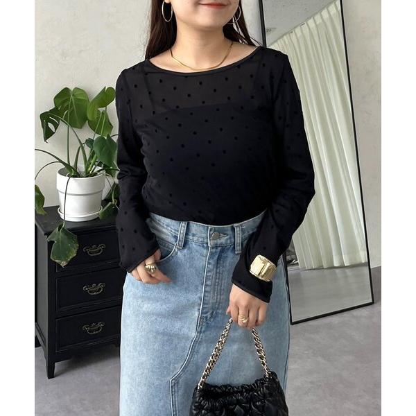 ZOZO問い合わせ番号:97255371ショップ:prose verse，プロズヴェールブランド:prose verse，プロズヴェール商品名:フロッキードットボートネックシアートップスカテゴリ:トップス>Tシャツ/カットソーブランド...