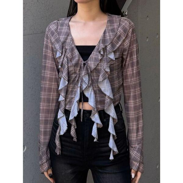 『タイムセール実施中』ZOZO問い合わせ番号:97255432ショップ:EMODA，エモダブランド:EMODA，エモダ商品名:ラッフルハングクロップドブラウスカテゴリ:トップス>シャツ/ブラウスブランド品番:042542771001素...