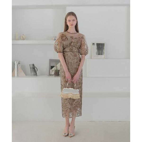 『タイムセール実施中』ZOZO問い合わせ番号:97323270ショップ:Leja，レジャブランド:Leja，レジャ商品名:【LEJA】フラワーディテールパフスリーブIラインワンピースドレス美脚効果結婚式 パーティードレス 成人式 二次会 同...