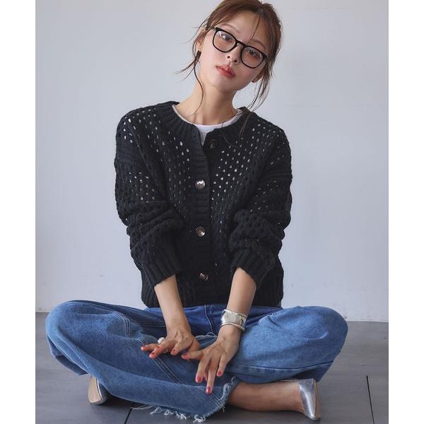 『タイムセール実施中』ZOZO問い合わせ番号:97324692ショップ:RIVER FIELD &amp; Co.，リバーフィールド　アンド　コーブランド:ELFRANK，エルフランク商品名:透かし編み メッシュニット クルーネック カーデ...