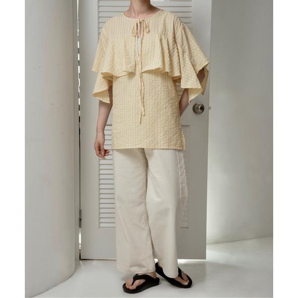 『セール実施中』ZOZO問い合わせ番号:97388282ショップ:eim，エイムブランド:lawgy，ラウジー，eim，エイム商品名:unevenness stripe frill ribbon blouse / アンイーヴンネスストライプ...