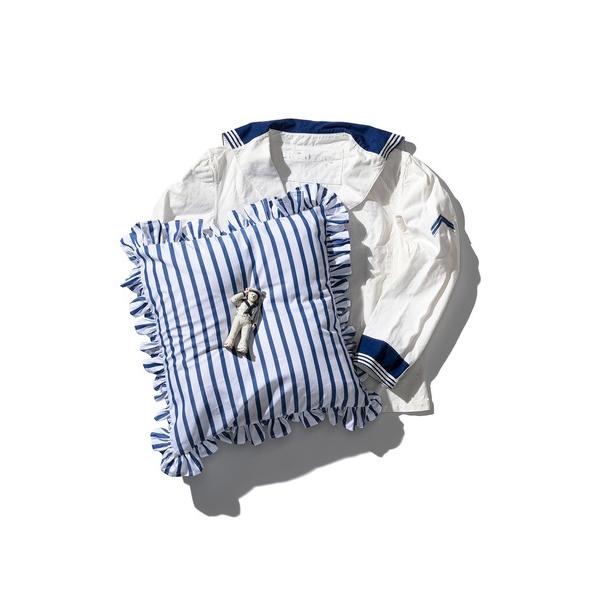 ZOZO問い合わせ番号:97422346ショップ:PUEBCO，プエブコブランド:PUEBCO，プエブコ商品名:SHIRT FABRIC RUFFLE CUSHION COVER White Stripeカテゴリ:インテリア>クッショ...