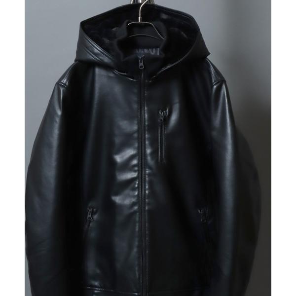 『セール実施中』ZOZO問い合わせ番号:97457587ショップ:ANPAS，アンパスブランド:ANPAS，アンパス商品名:Faux Leather Hooded Jacket with Boa Lining/フェイクレザー 2WAY フー...
