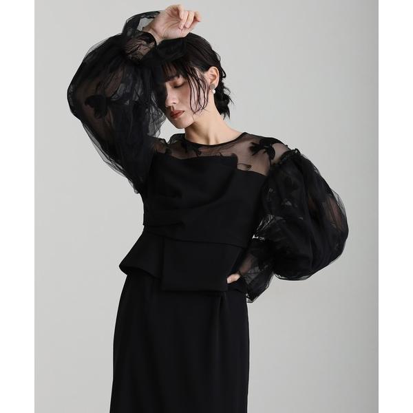 ZOZO問い合わせ番号:97458123ショップ:PourVous，プールヴーブランド:atlo，アトロ，ANDRESD，アンドレスド商品名:ミモレ丈＆袖ありフォーマルフラワービスチェ異素材ミックスドレープチュールスリーブセレモニー結婚式二...