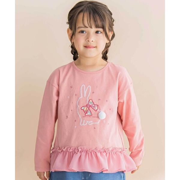 『タイムセール実施中』ZOZO問い合わせ番号:97489593ショップ:BEBE ONLINE STORE，ベベ オンラインストアブランド:Noeil aime BeBe，ノイユエイムベベ商品名:ウサギプリント裾フリル天竺長袖Tシャツ(80...