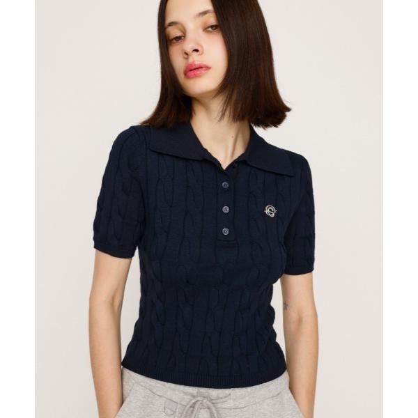 『セール実施中』ZOZO問い合わせ番号:97594404ショップ:SLY，スライブランド:SLY，スライ商品名:CABLE POLO KNIT TOPS ケーブル ポロニット トップス 秋服 半袖カテゴリ:トップス>ポロシャツブランド...